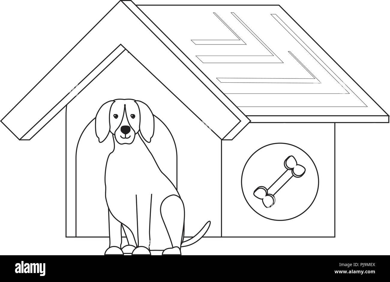 pet house with cute dog over white background, vector illustration ...