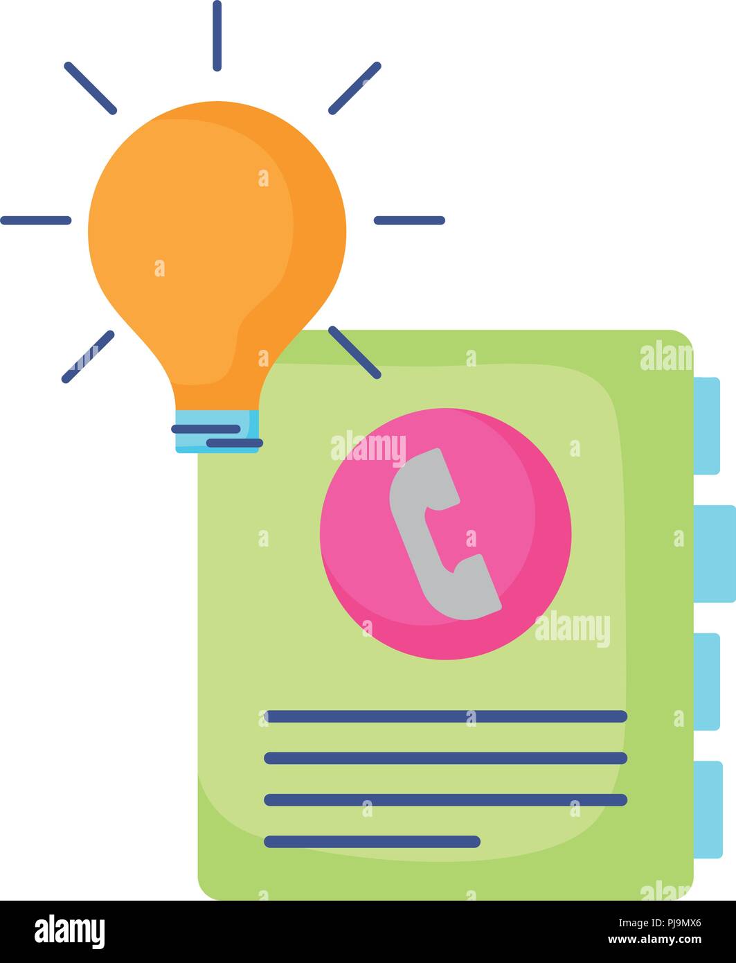 phone book and bulb light over white background, vector illustration ...
