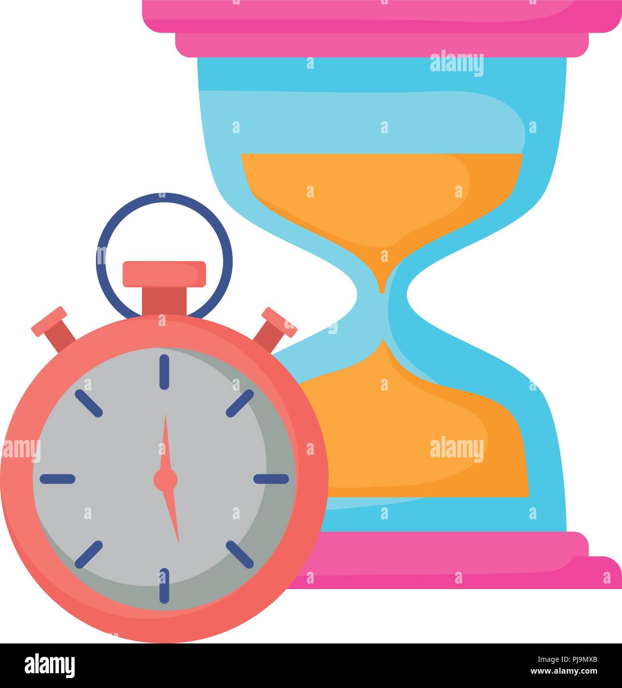 hourglass and chronometer over white background, vector illustration ...