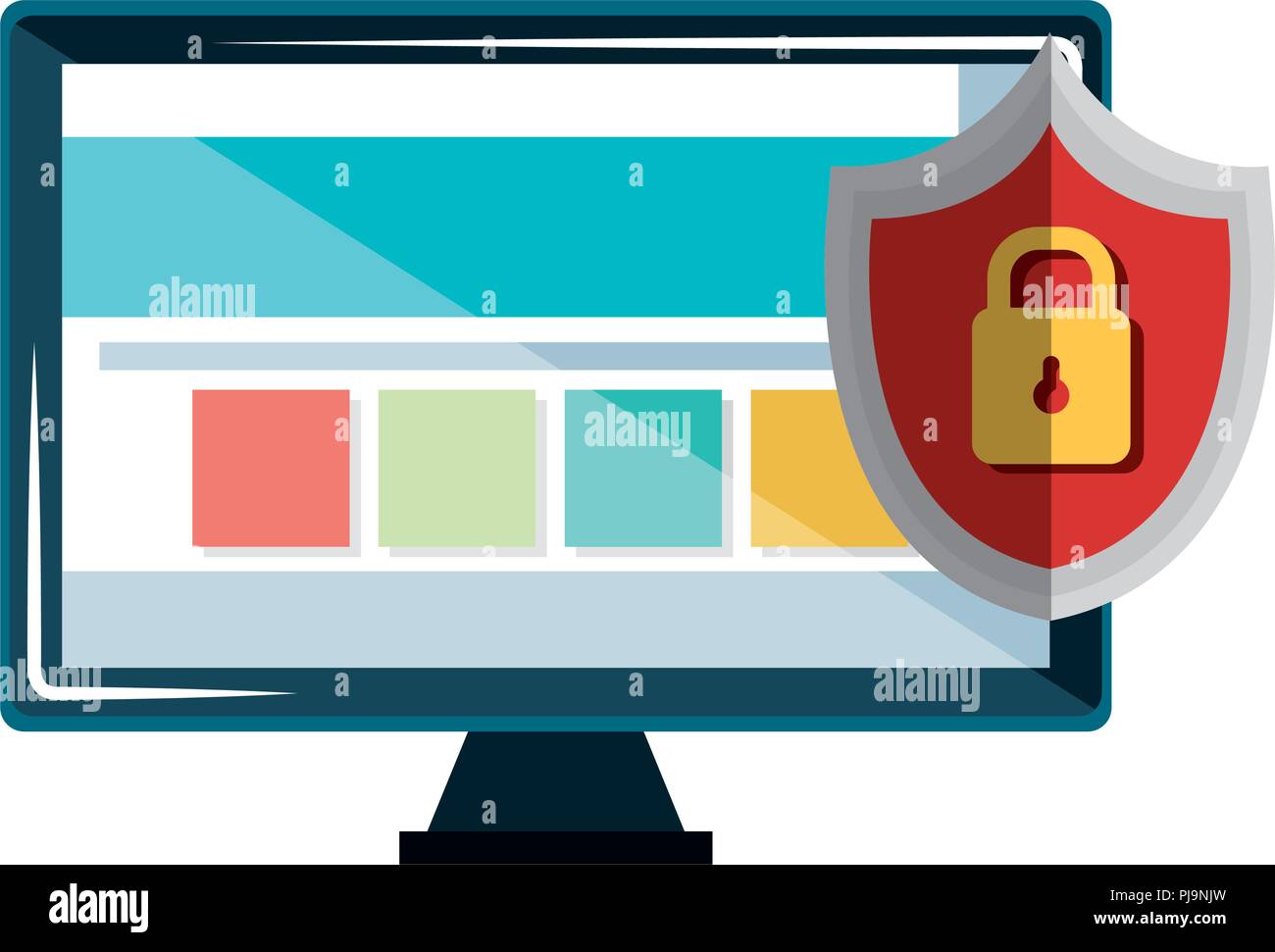monitor computer with shield padlock vector illustration design Stock ...