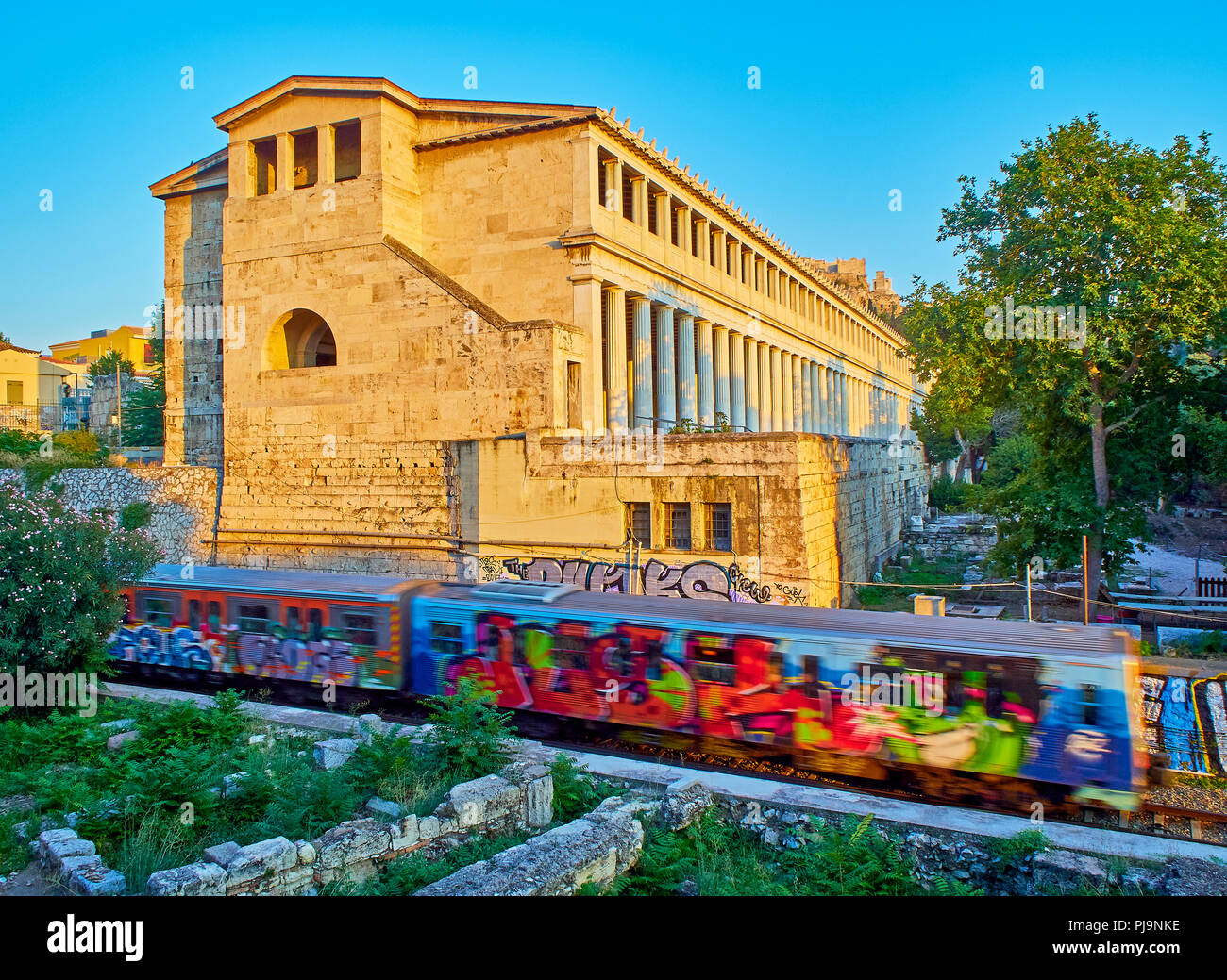 Stoa of Attalos building at the Ancient Agora of Athens. View from ...