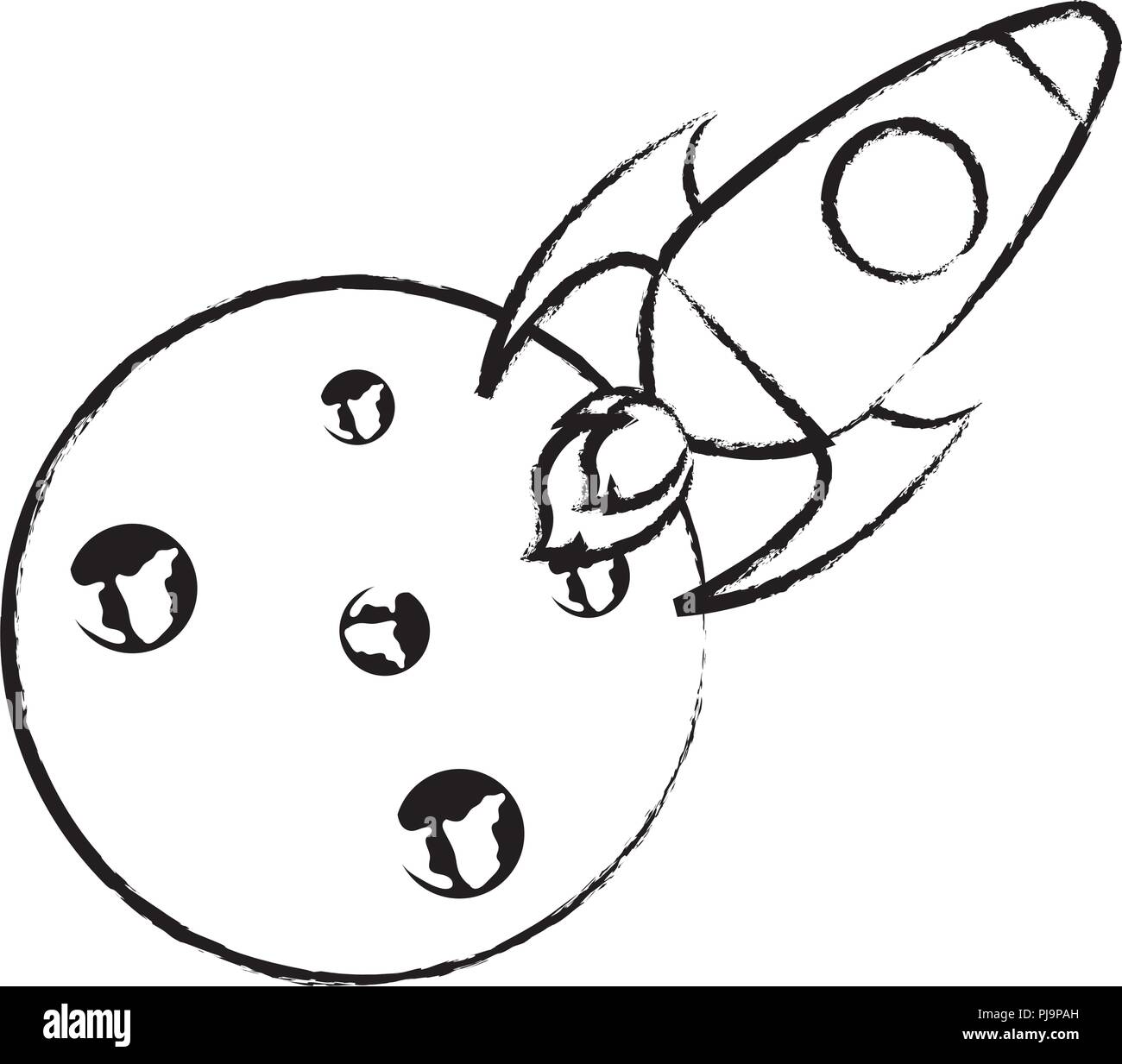moon and space rocket over white background, vector illustration Stock ...