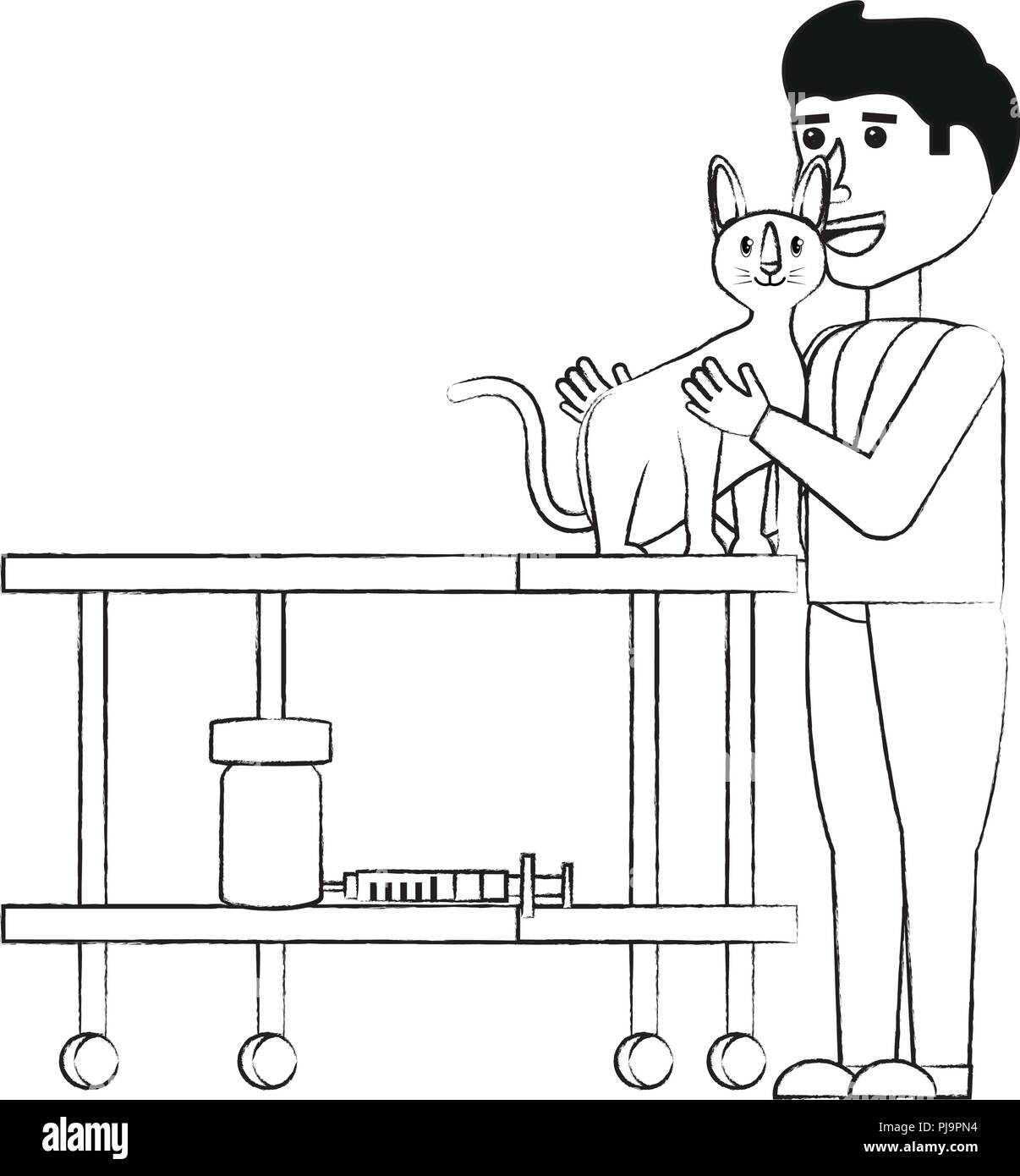 cartoon veterinary examing a cat over white background, vector ...