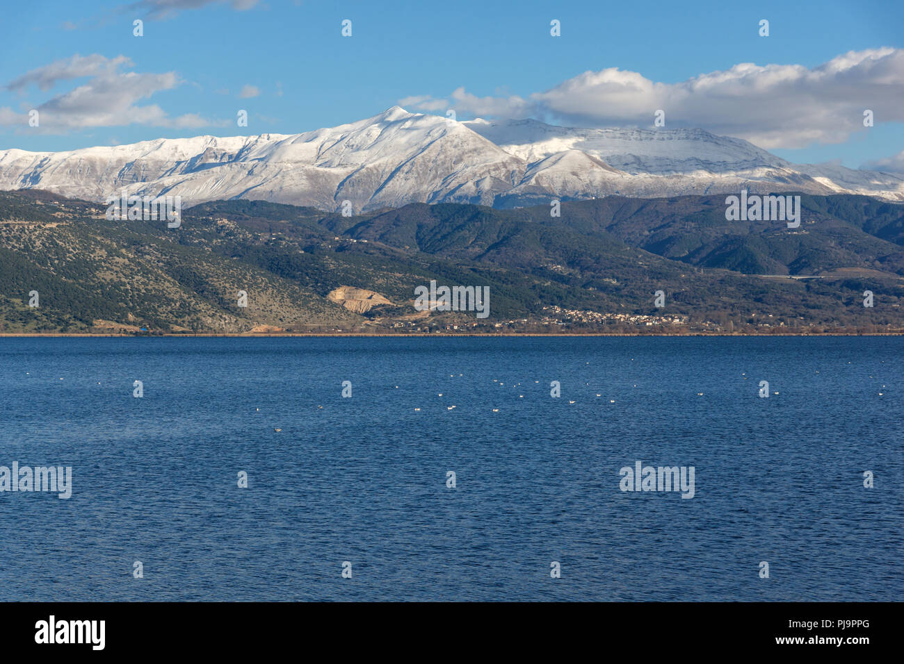Amazing panoramic Landscape of Lake Pamvotida, Pindus mountain and city ...