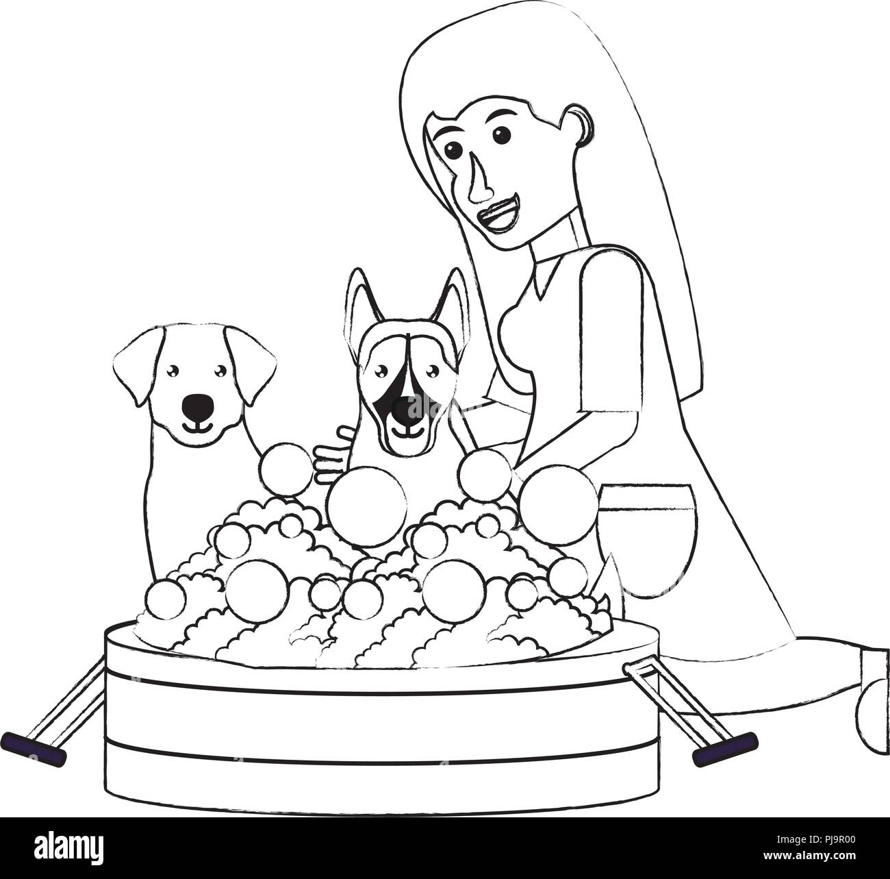 cartoon veterinary bathing a dogs over white background, vector ...