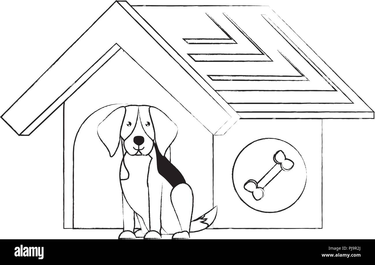 dog house with cute beagle icon over white background, vector ...