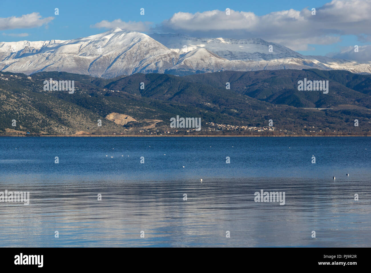 Amazing panoramic Landscape of Lake Pamvotida, Pindus mountain and city ...