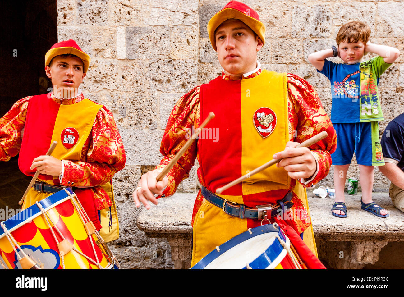 Contrada Drummers In Medieval Costume Drumming In The Streets Of Siena ...