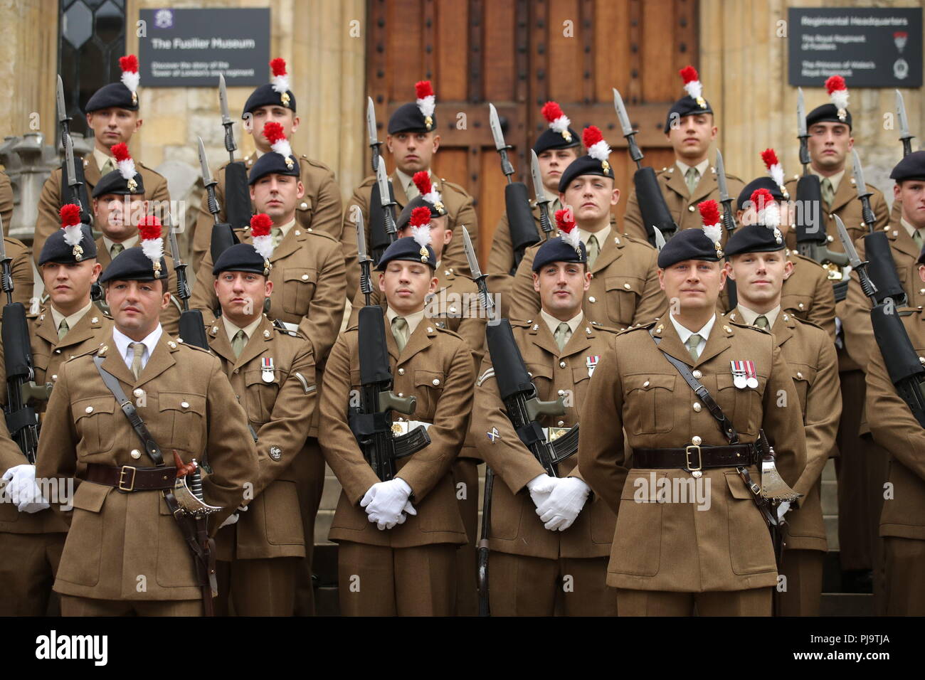Members of the Royal Regiment of Fusiliers prior to marching from the ...