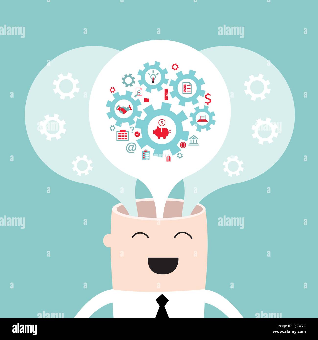 Businessman head with the gears thoughts and ideas Brain storming ...