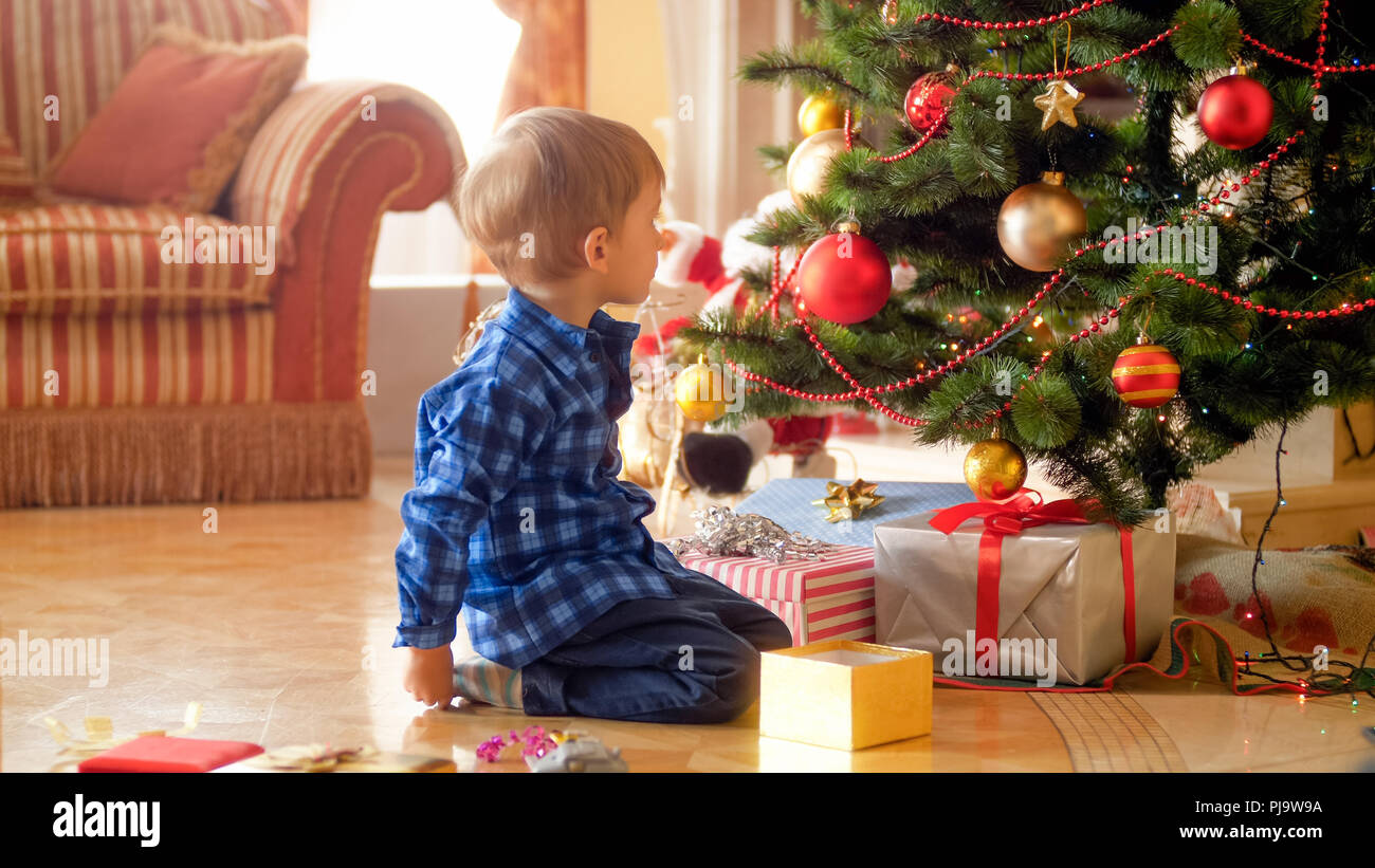 Boy sitting under big tree hi-res stock photography and images - Alamy