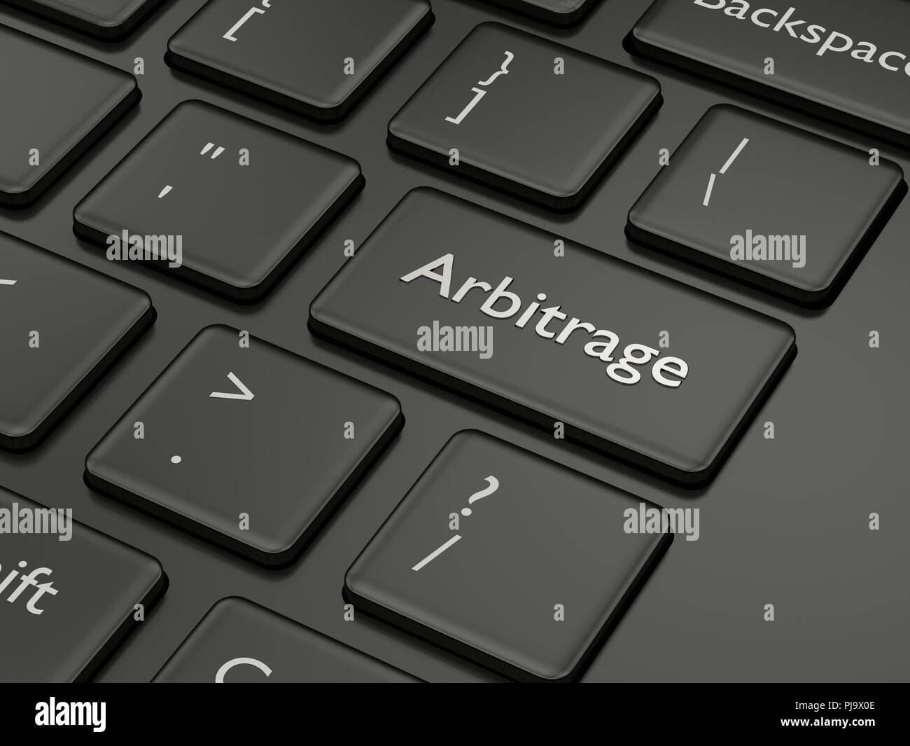 3d render of computer keyboard with ARBITRAGE button. Stock market ...