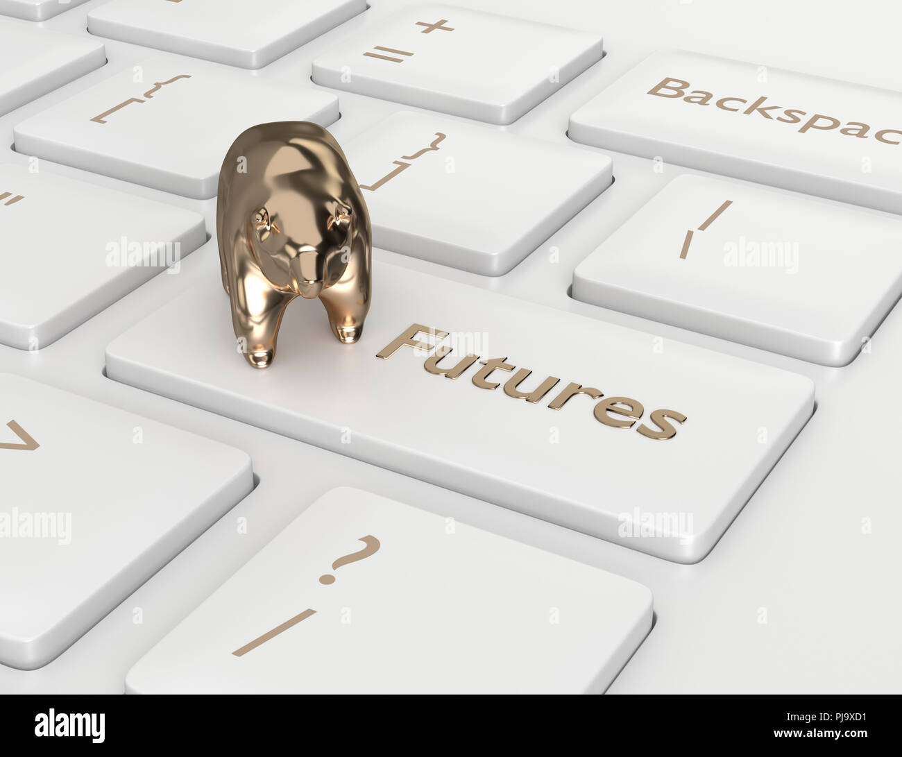 3d render of computer keyboard with FUTURES button. Stock market issue ...