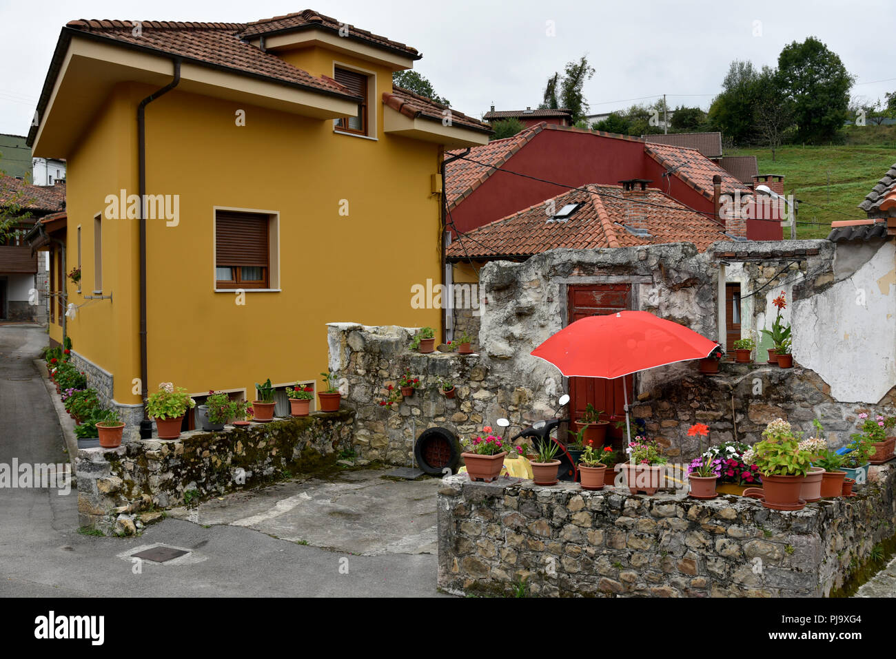 rural landscape with houses in Asturias, Spain Stock Photo - Alamy