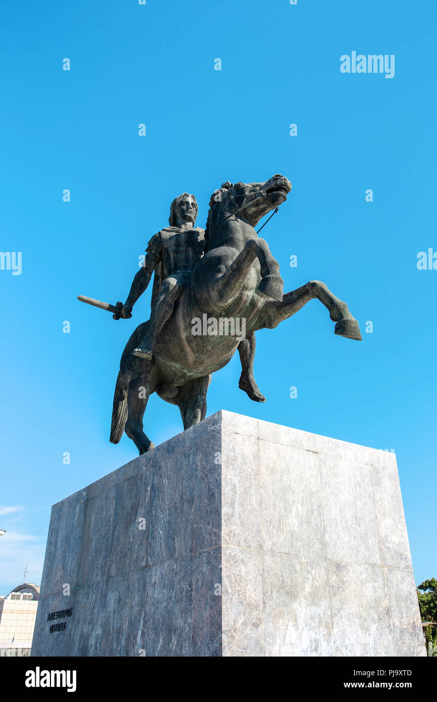 Statue of Alexander the Great in Thessaloniki portrait, Greece Stock ...