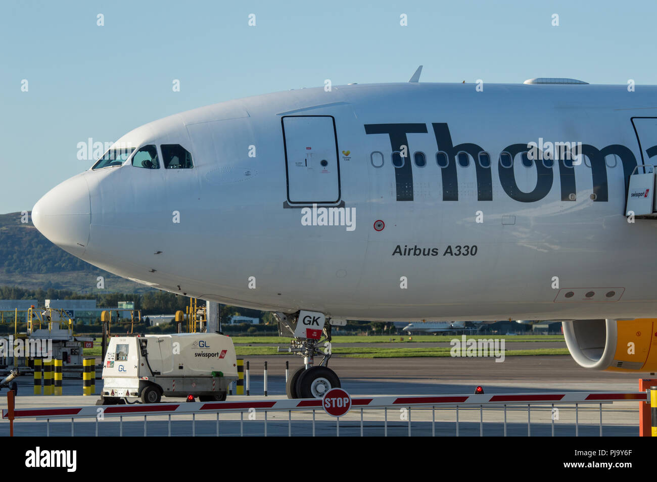 Thomas Cook Airbus A330 aircraft seen at Glasgow International Airport ...