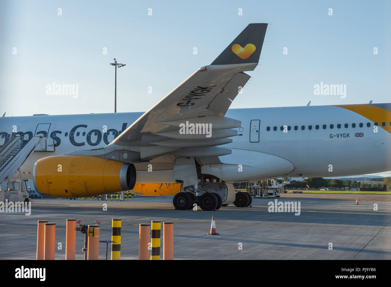 Thomas Cook Airbus A330 aircraft seen at Glasgow International Airport ...