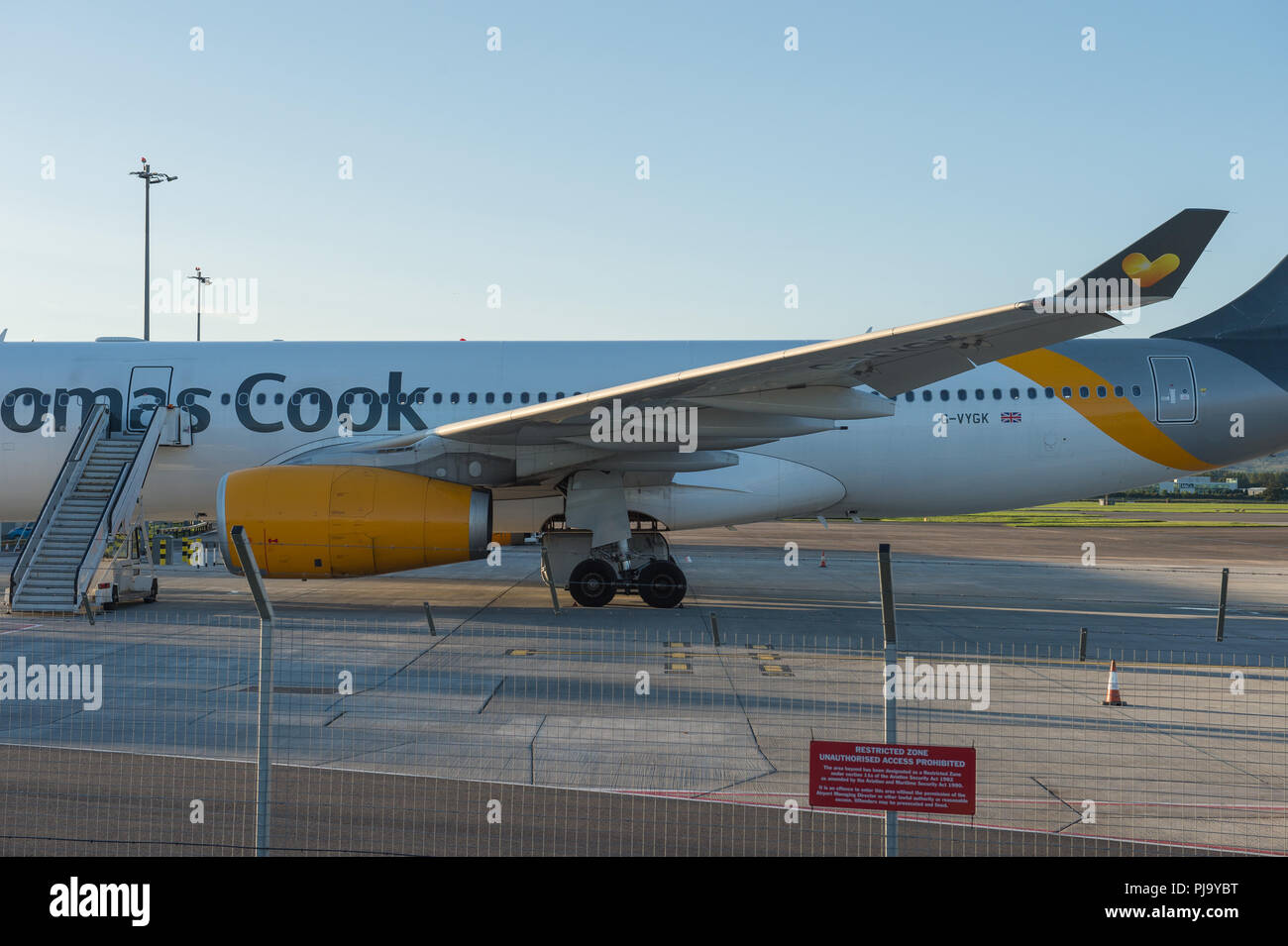 Thomas Cook Airbus A330 aircraft seen at Glasgow International Airport ...