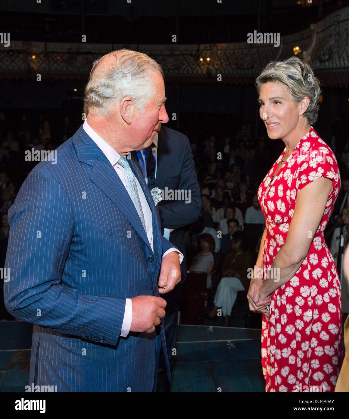 The Prince of Wales meets actress Tamsin Greig onstage at the Old Vic ...