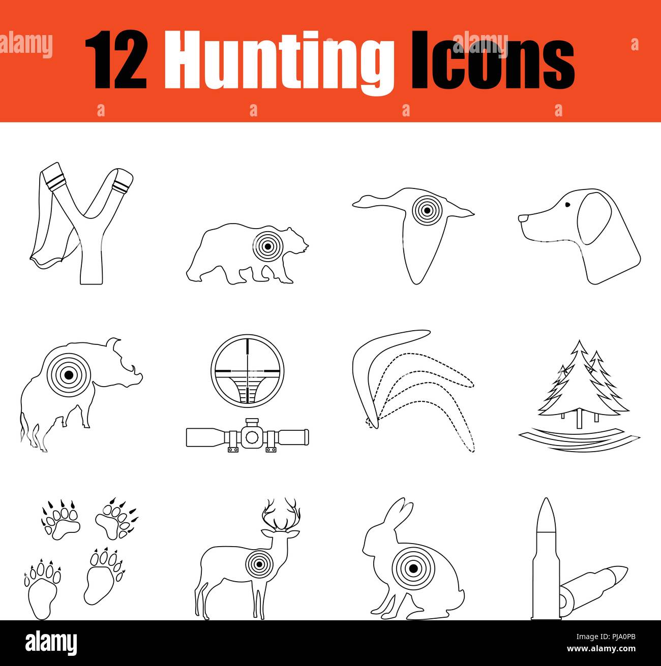 Hunting icon set. Thin Line design. Vector illustration Stock Vector ...
