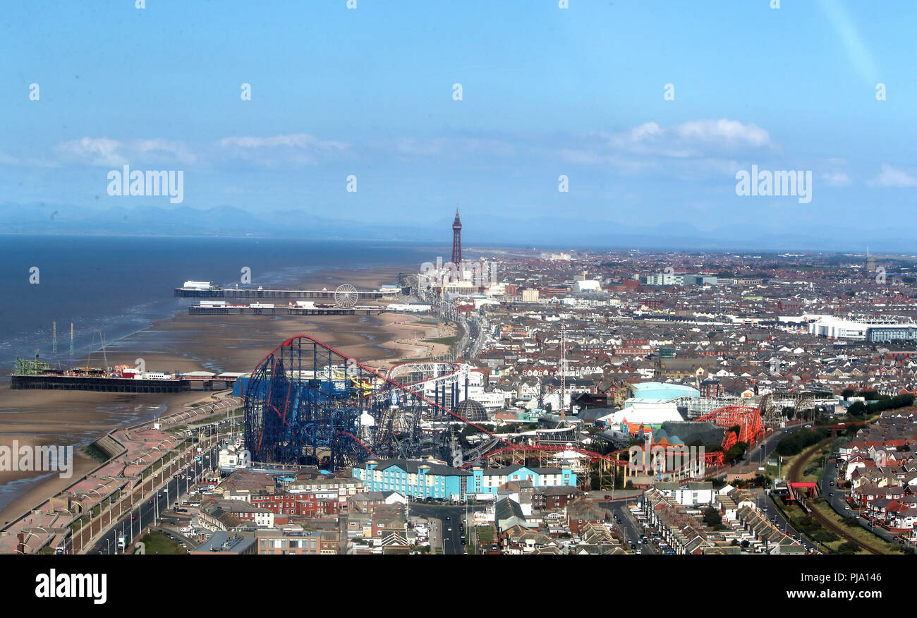 An aerial view of Blackpool, including Blackpool Pleasure Beach ...
