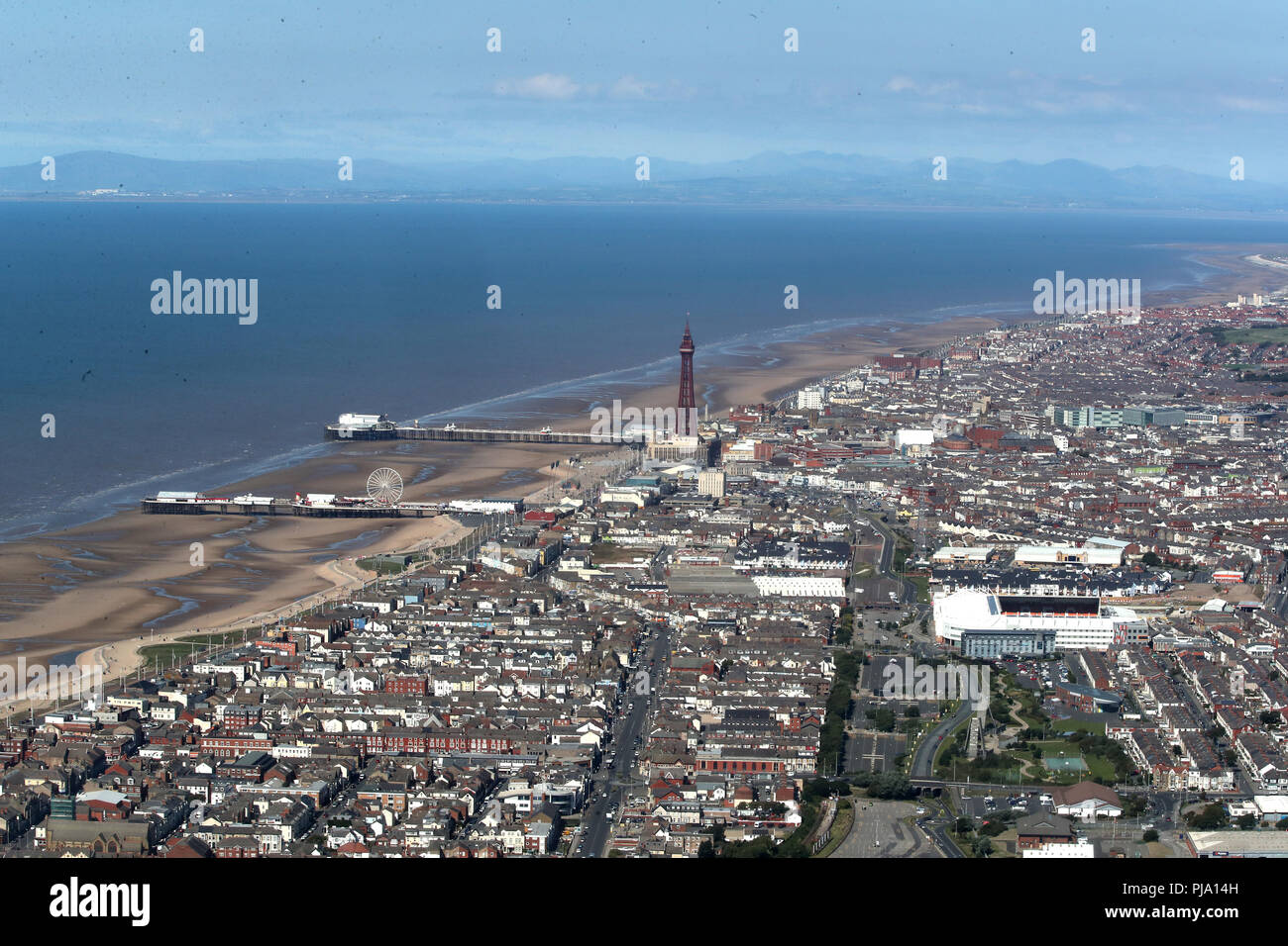 An aerial view of Blackpool Tower and Blackpool Football Club Stock ...