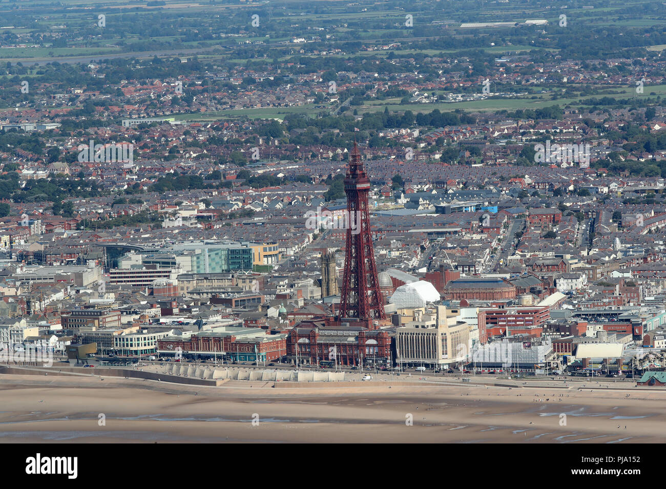 An aerial view of Blackpool Tower and beach Stock Photo - Alamy