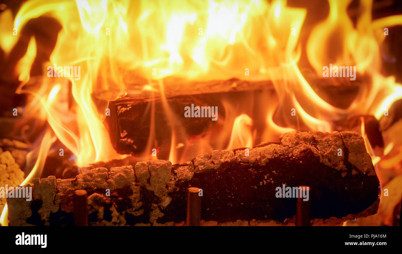 Closeup image of beautiful fire flames in firepalce Stock Photo - Alamy