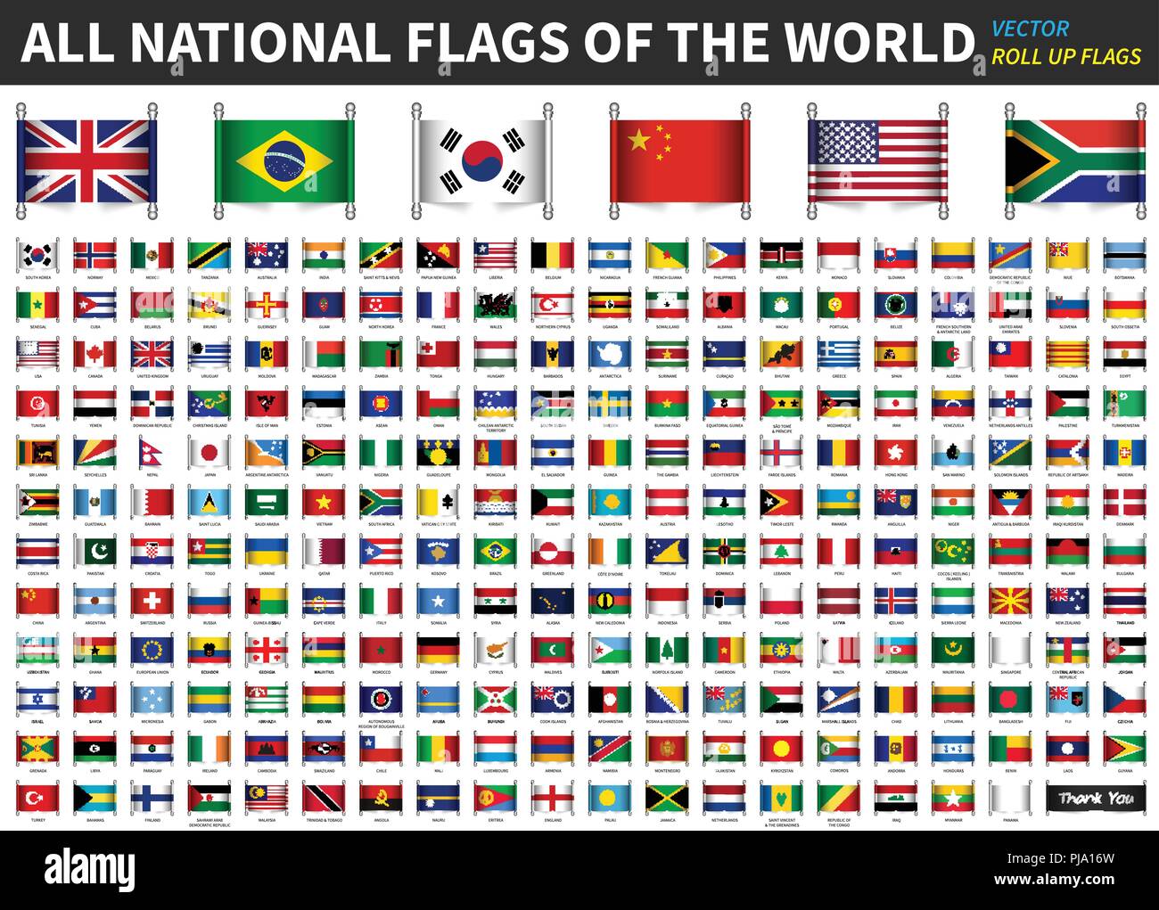 All official national flags of the world . Roll up design . Vector ...