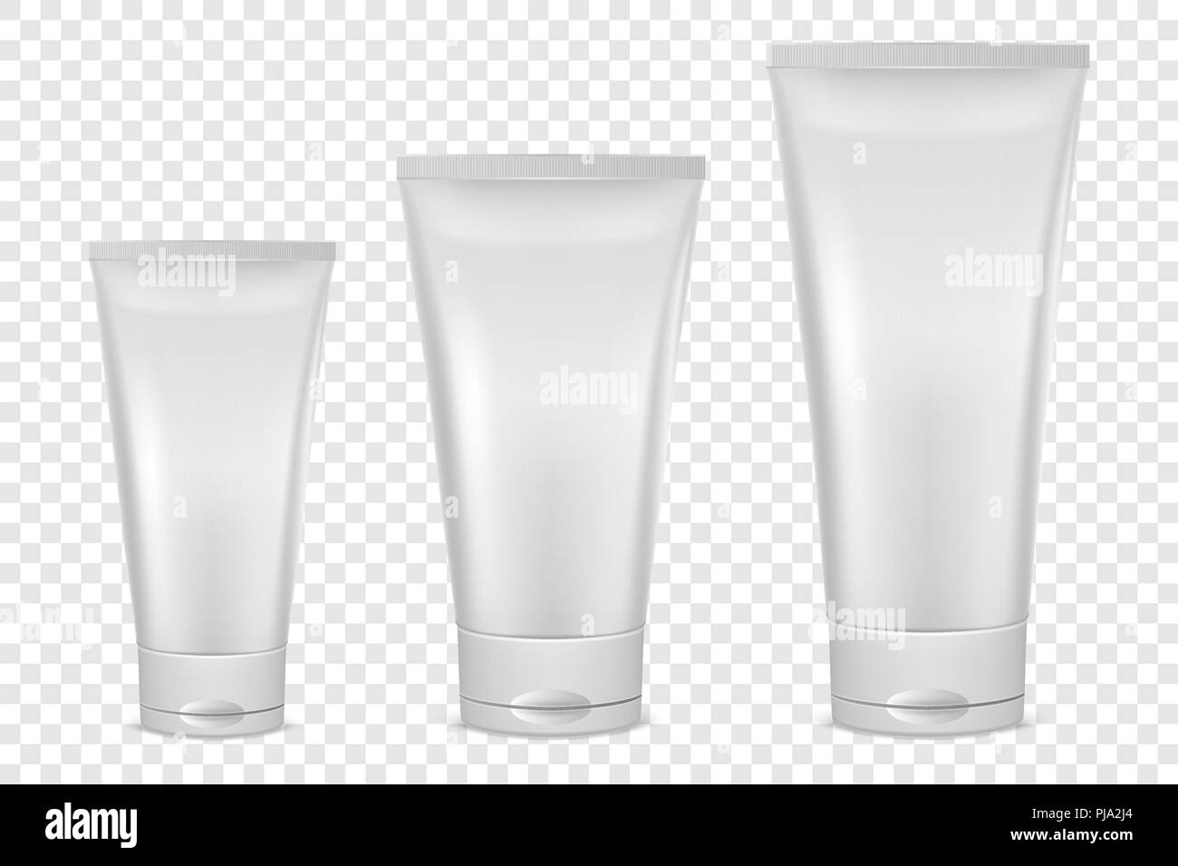 Vector realistic white blank plastic closed cosmetic tube icon set ...