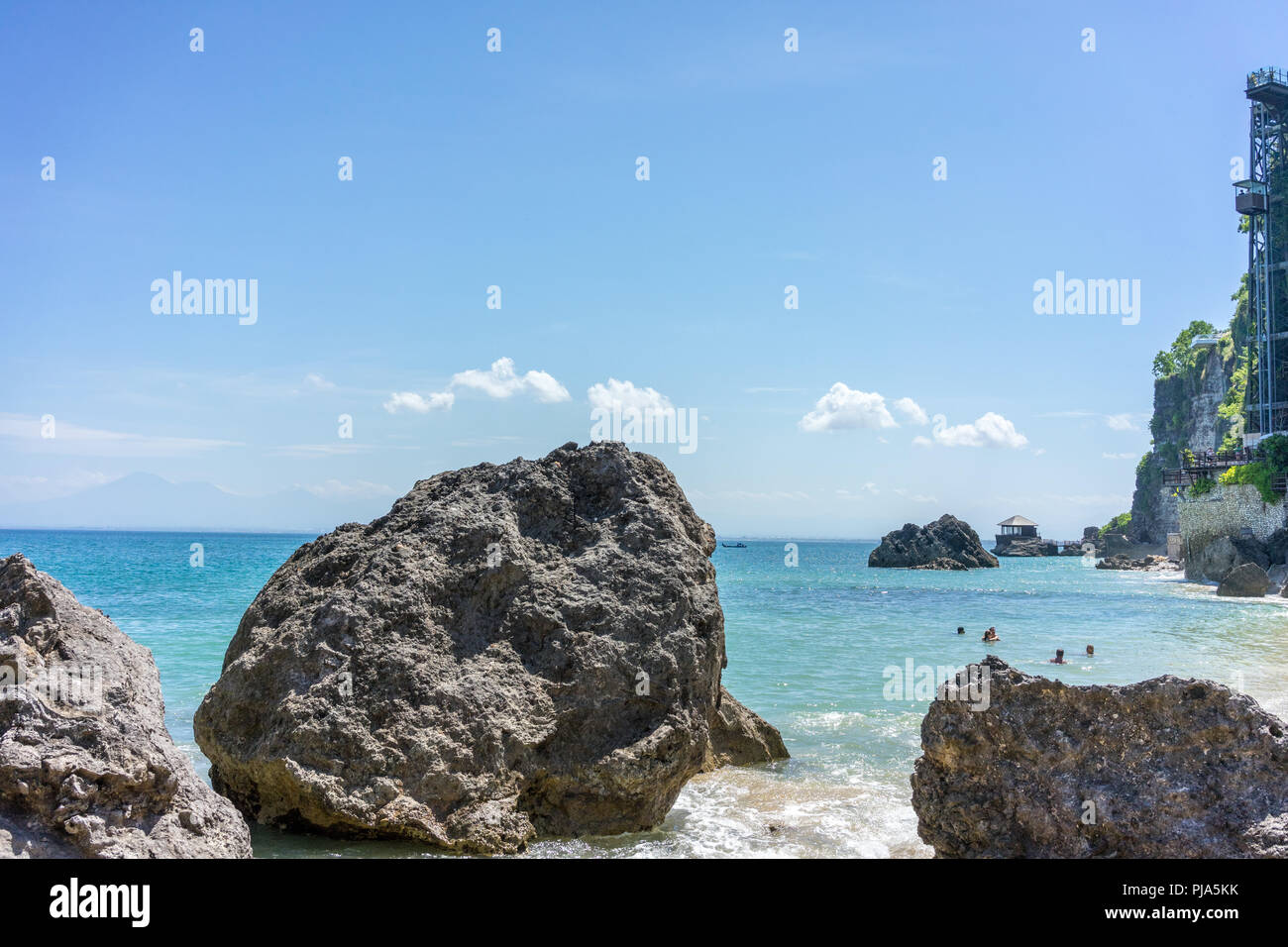holiday scene with clear water and blue sky in Bali, Indonesia Stock ...