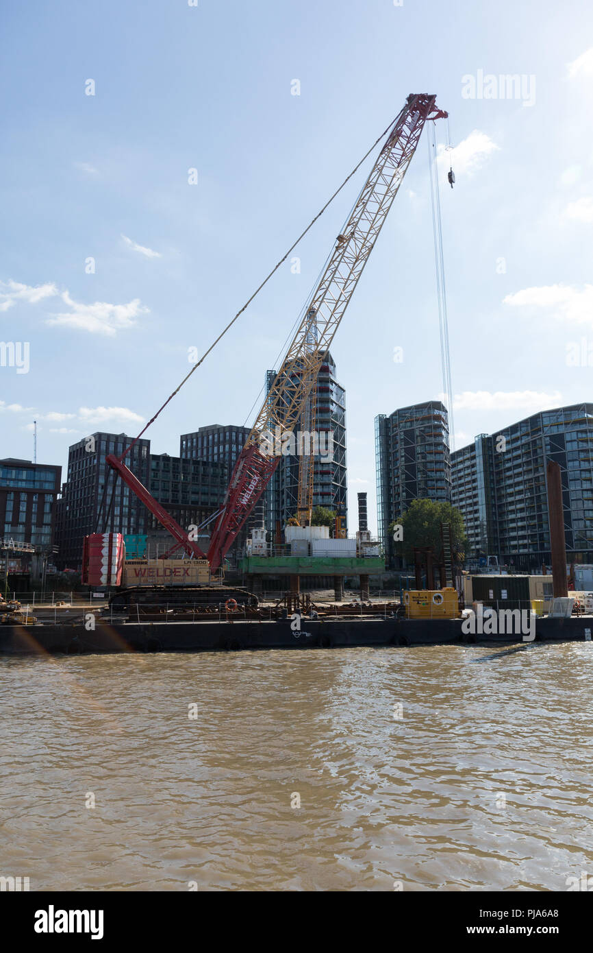 Construction barge on The River Thames Stock Photo - Alamy