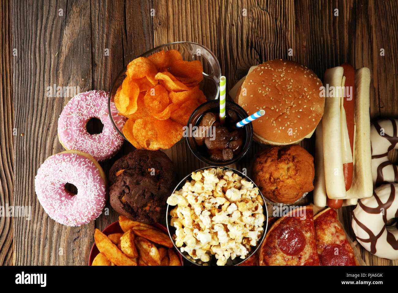 Unhealthy products. food bad for figure, skin, heart and teeth ...