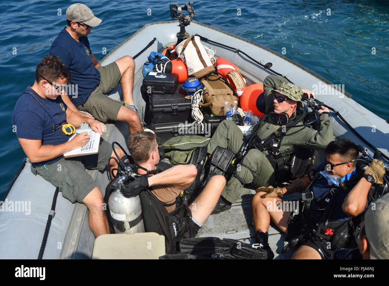 LEBANON (July 4, 2018) – Navy Diver 1st Class Davin Jameson (far left ...