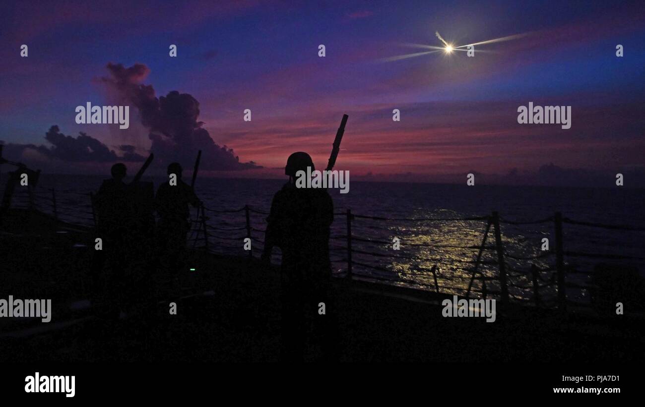 SOUTH CHINA SEA (July 4, 2018) Sailors assigned to the Arleigh Burke ...