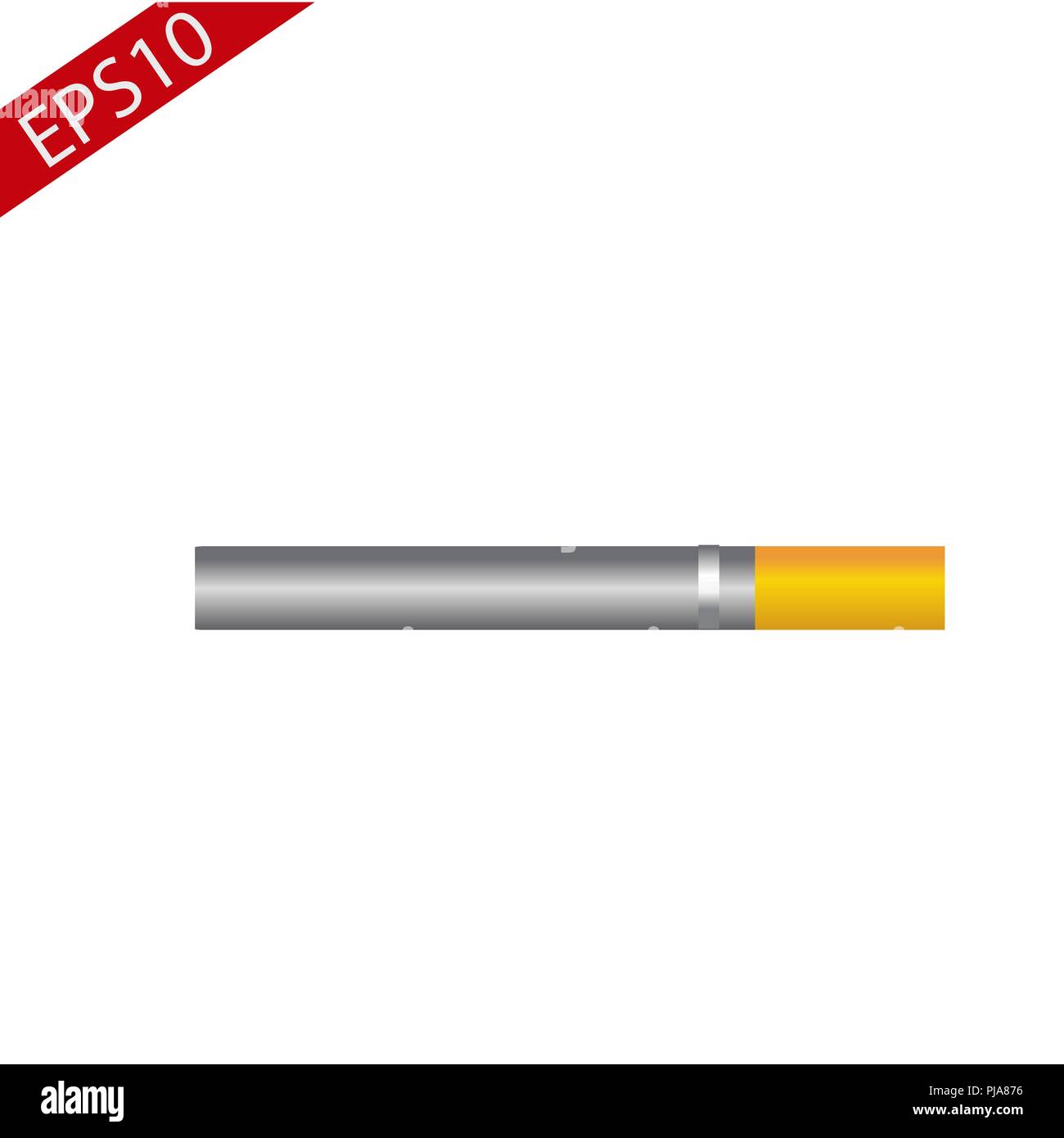 Lit, burning cigarette with yellow filter, side view, sketch vector ...
