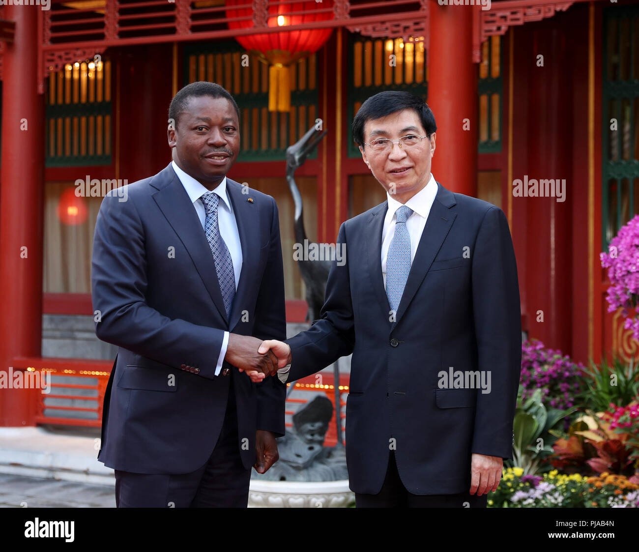 Beijing, China. 5th Sep, 2018. Wang Huning (R), a member of the ...