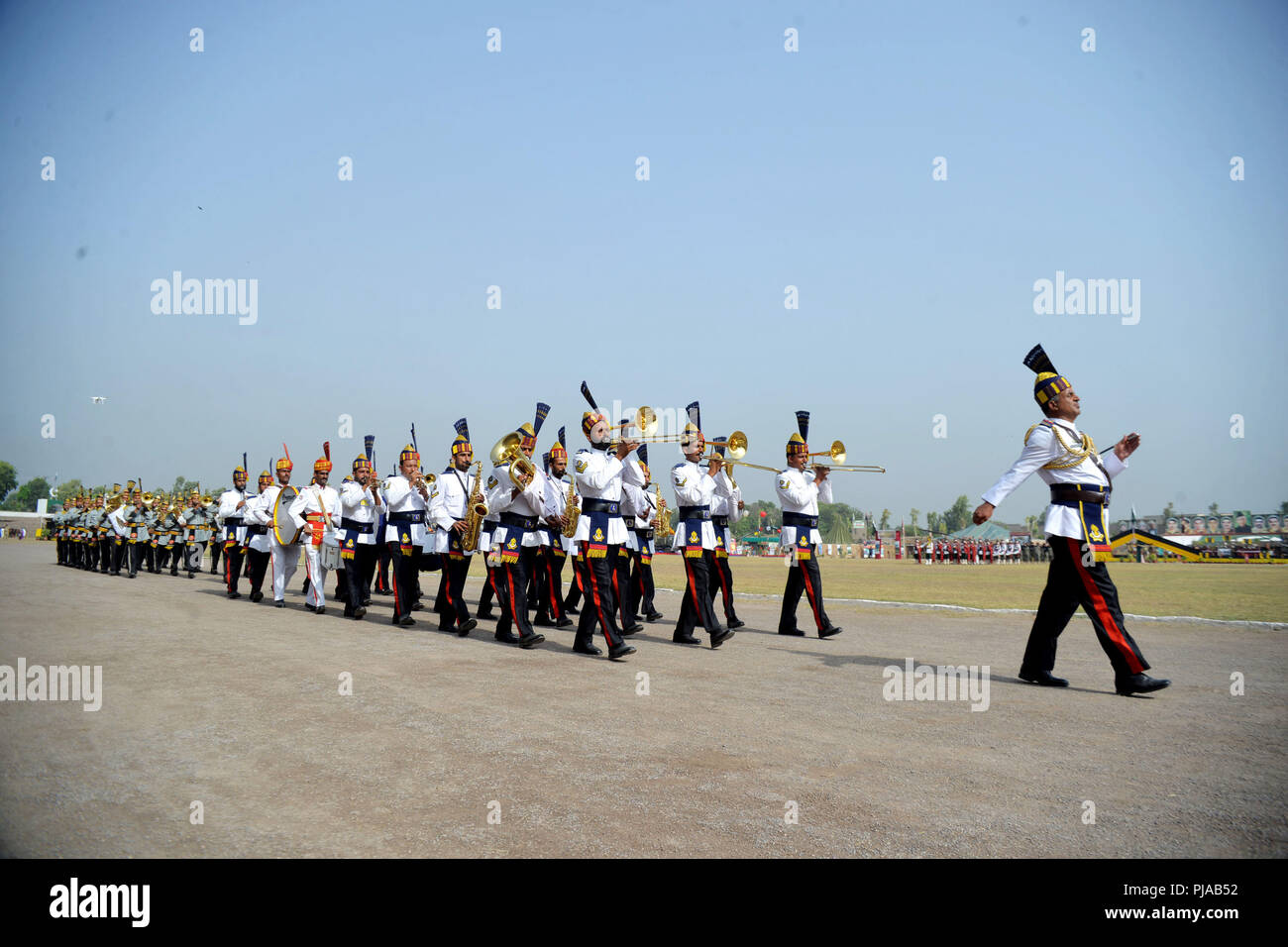 Peshawar. 5th Sep, 2018. Members of a Pakistani army band perform ...