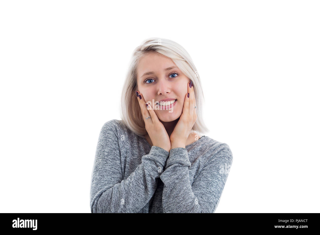 Happy Beautiful Girl Holding Her Cheeks And Laugh Expressive Facial