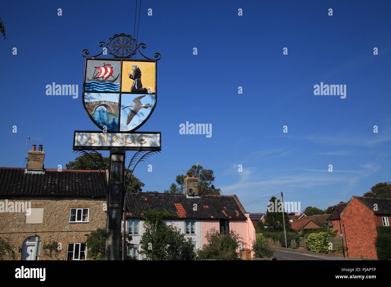 Snape Village sign Suffolk Stock Photo - Alamy
