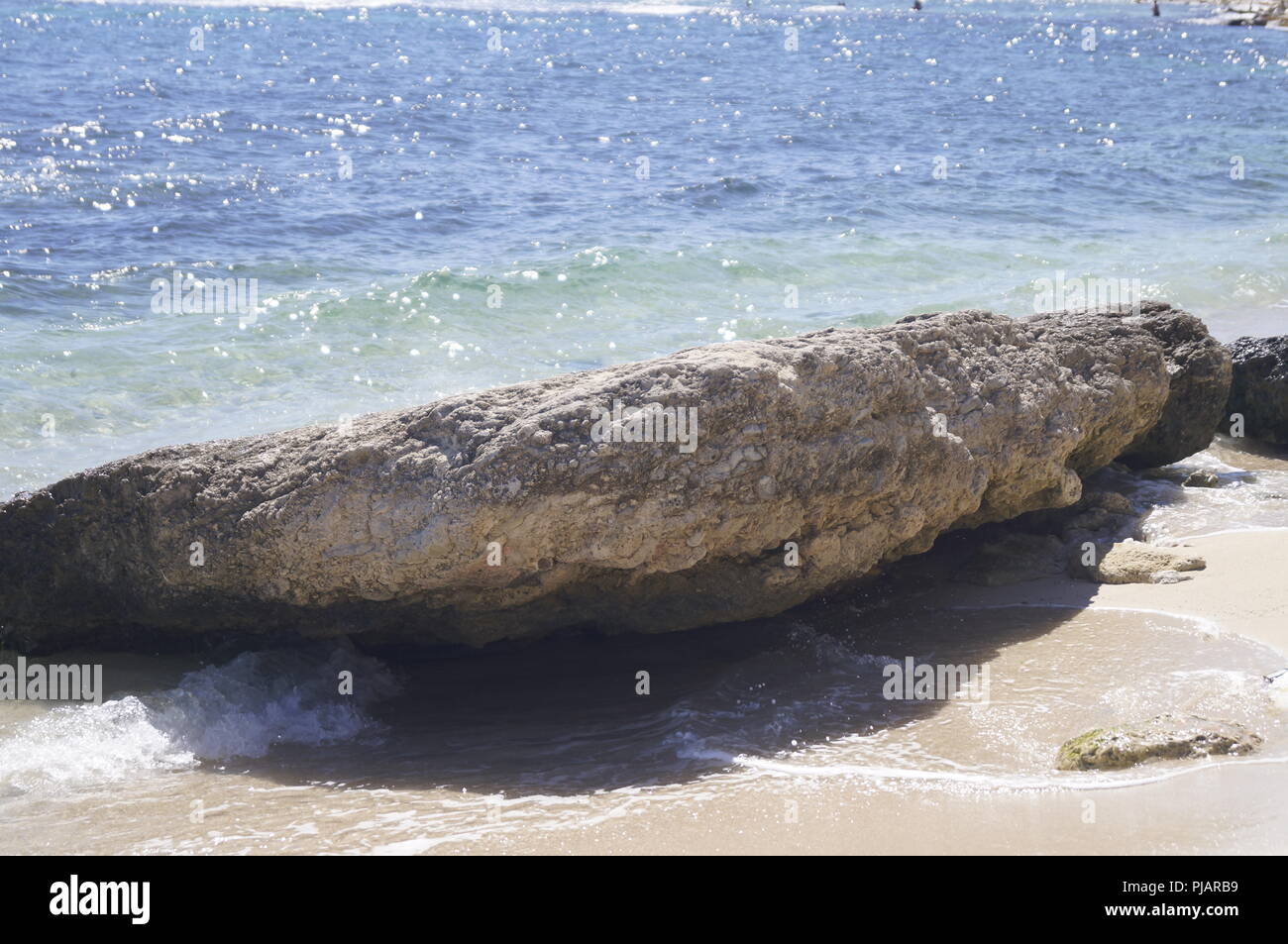 Stone at the beach shore on a Caribbean Island Stock Photo - Alamy