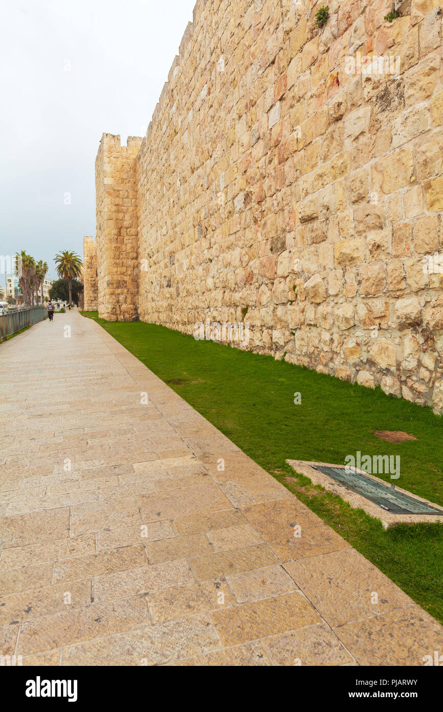 People walking along Walls of Ancient City, Jerusalem, Israel Stock ...