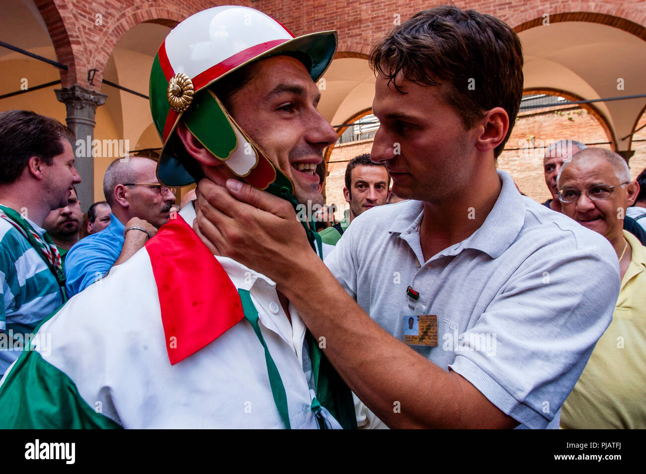 The Contrada Members Hug Their Jockey After The Blessing Of The Horses ...