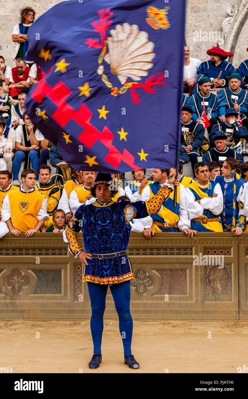 Flags of the contrade of the palio of siena hi-res stock photography ...
