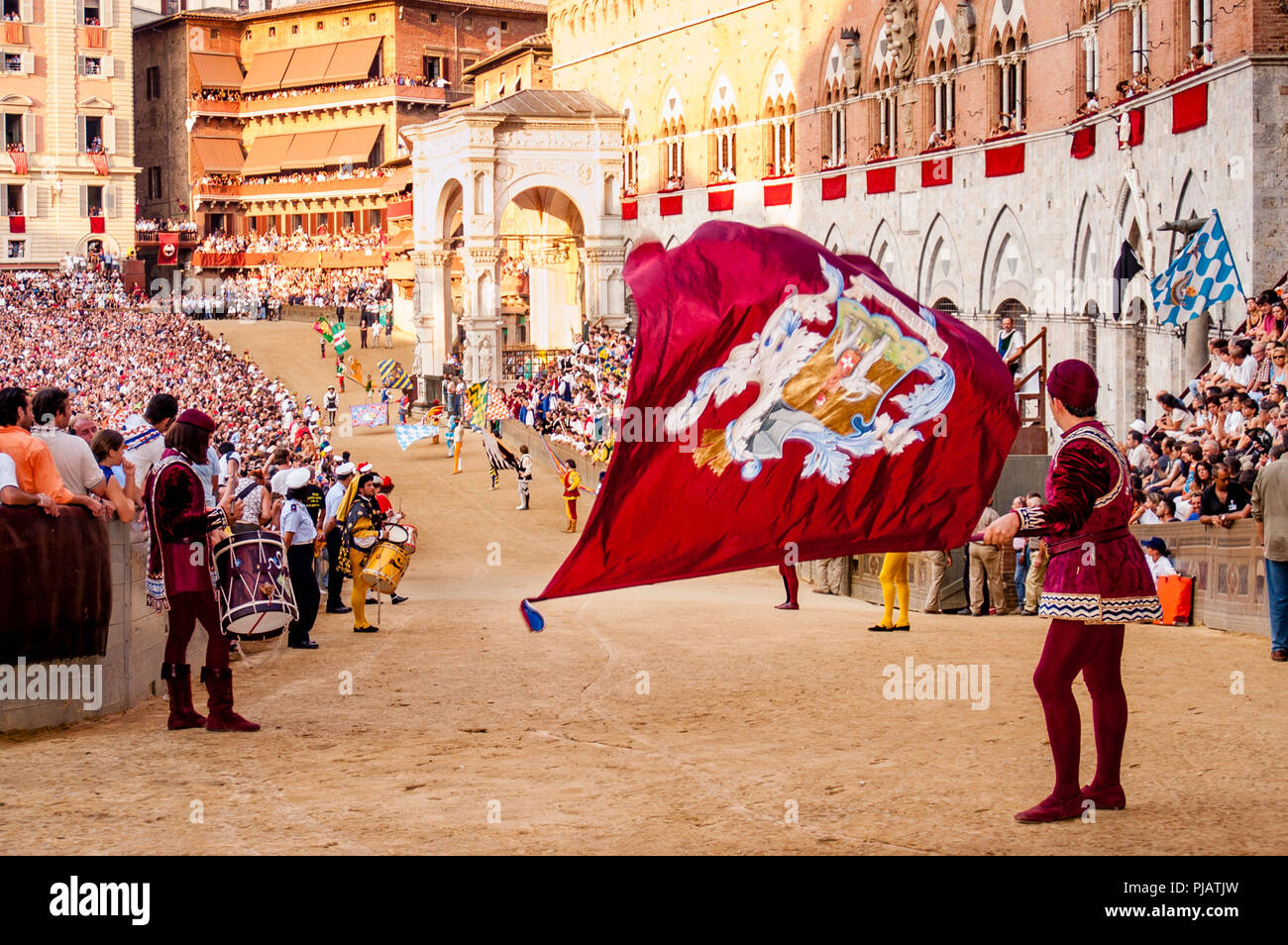 Flags of the contrade of the palio of siena hi-res stock photography ...