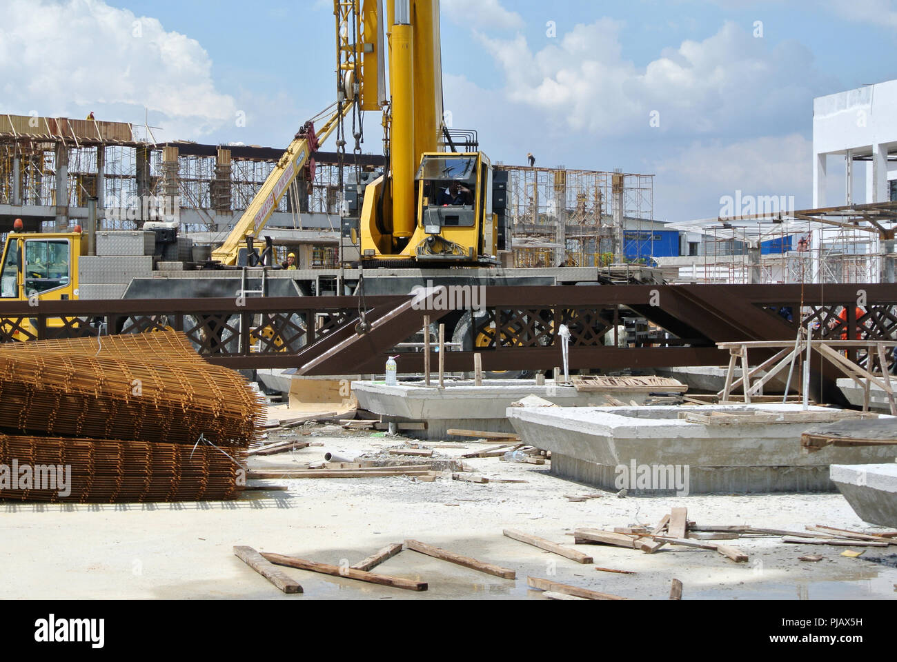 Construction site on progress at site. The construction of the building ...