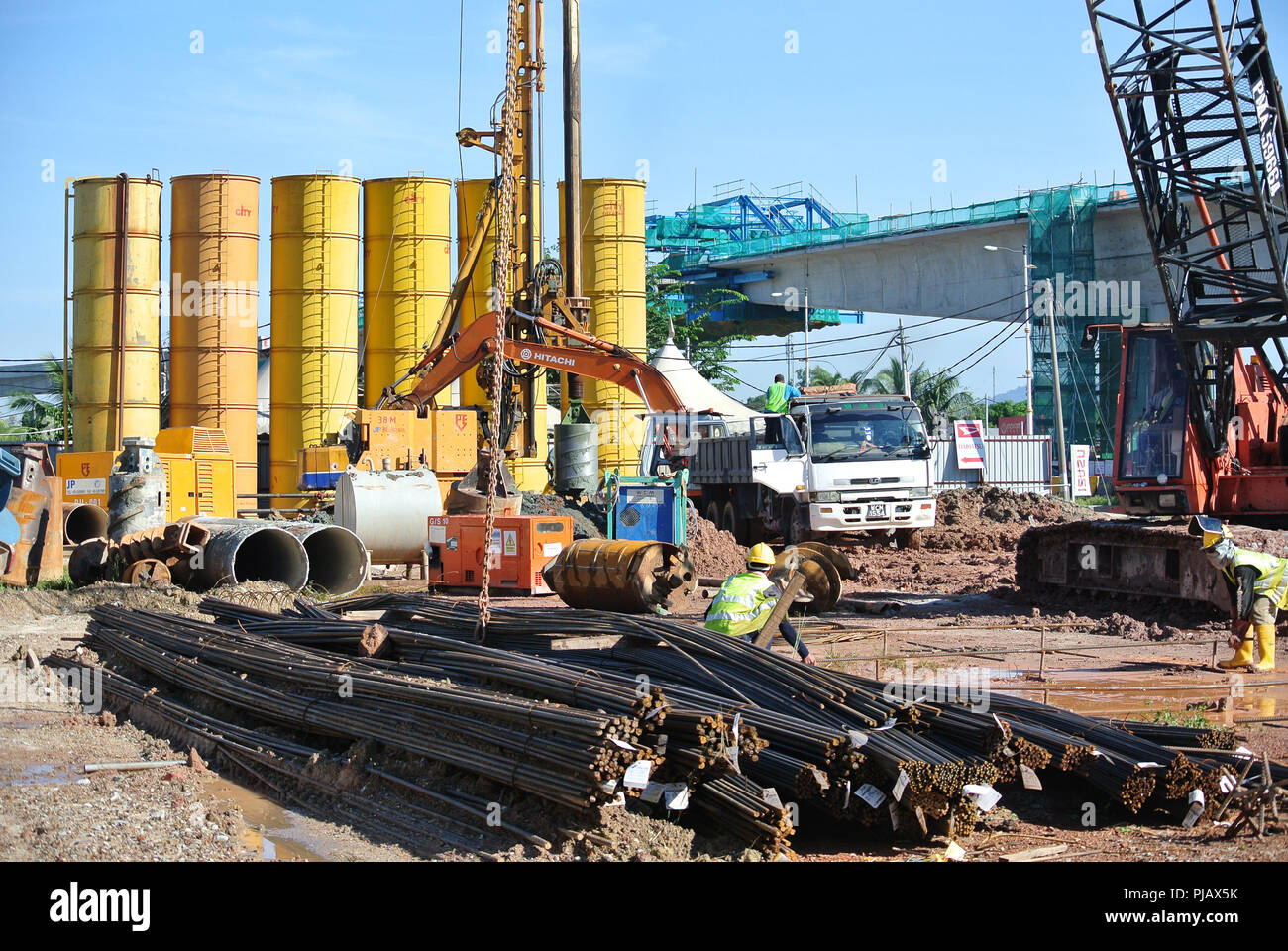 Construction site on progress at site. The construction of the building ...