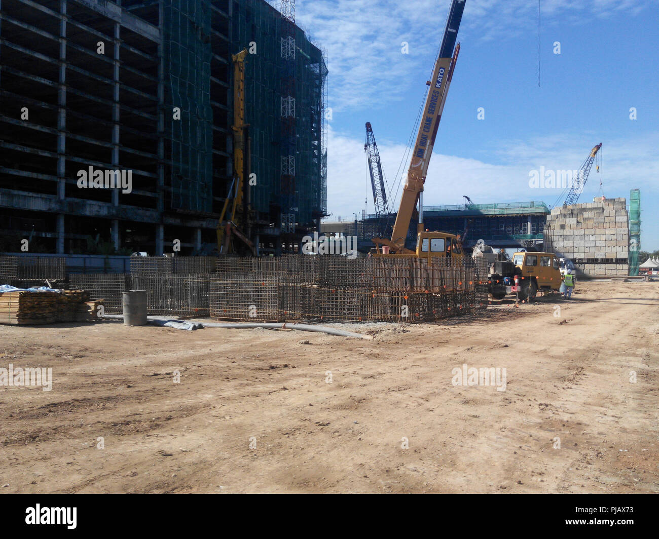 Construction site on progress at site. The construction of the building ...