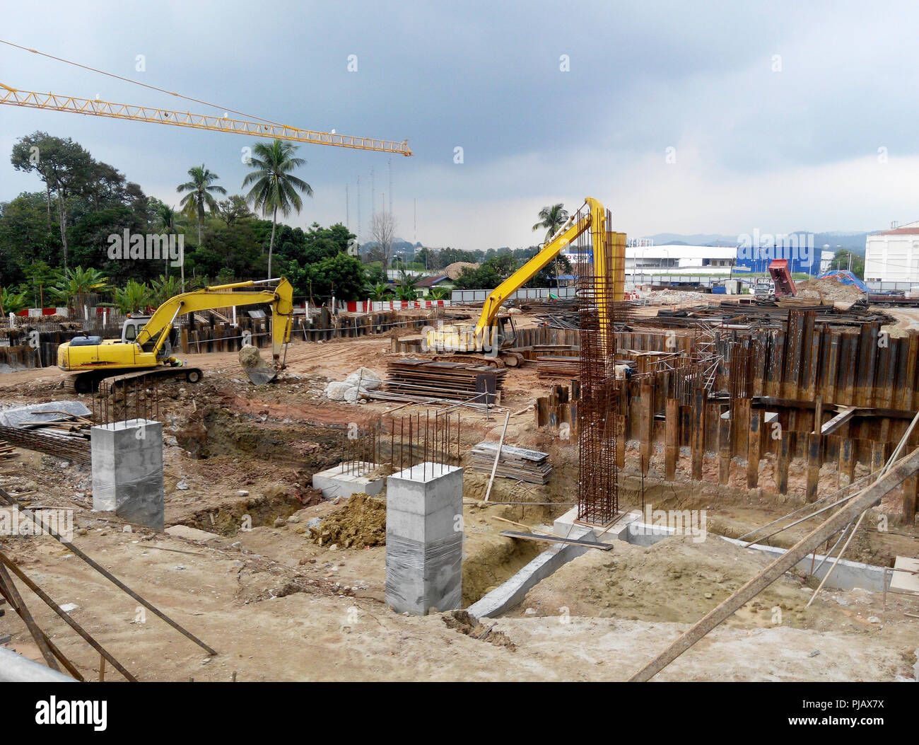 Construction site on progress at site. The construction of the building ...