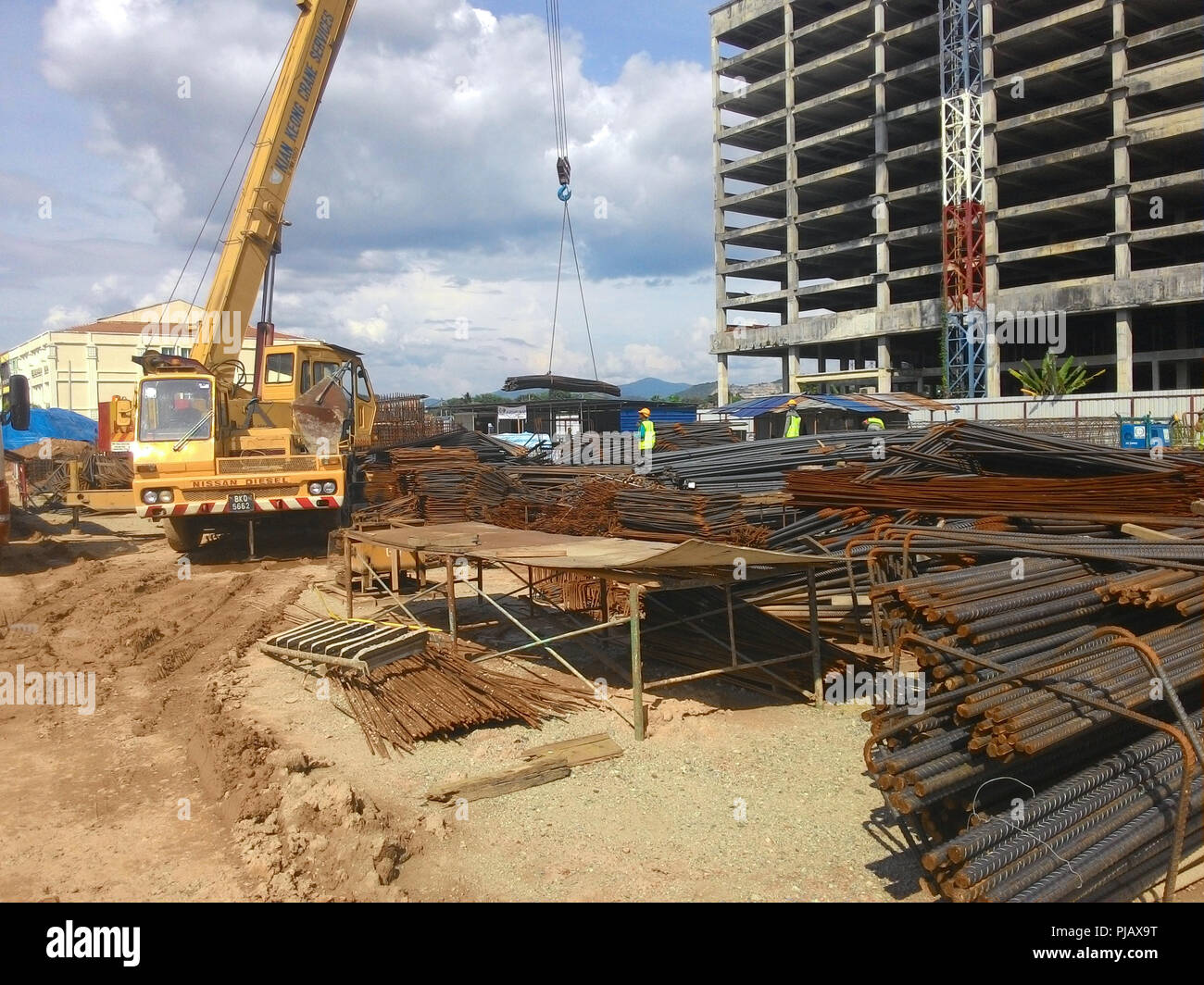 Construction site on progress at site. The construction of the building ...